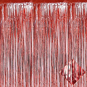 4 Pack 3.2Ft x 8.2Ft Rose Gold Foil Fringe Curtain Backdrop, Metallic Tinsel Foil Fringe Streamers Curtains Background for Photo Booth, Birthday, Wedding, Halloween, Christmas Party Decoration