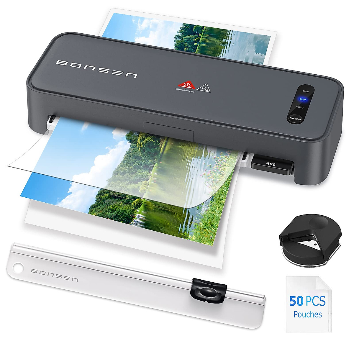 BONSEN Laminator Machine, 0-Second Fast Warm-Up and No Waiting Laminator with 50 Laminating Sheets, 4-in-1 Cold Thermal Laminator with Paper Trimmer and Corner Rounder for Home School Office Use