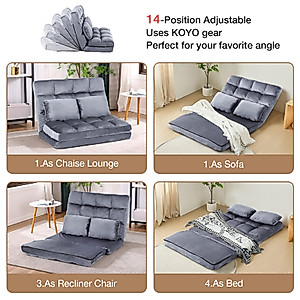 Urnodel Adjustable Floor Sofa Couch with 2 Pillows Foldable Lazy Sofa Sleeper Bed Multi-Functional Floor Loveseat for Reading Gaming 8823S2 (Grey)