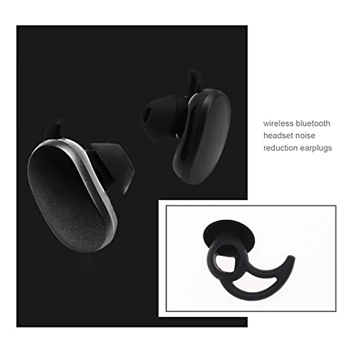 3 Pairs Earbuds Cover Silicone Earhooks Ear Loops in-Ear Earbuds Tips with Wings Compatible with Bo-se QuietComfort and Sport Earphones S M L Black