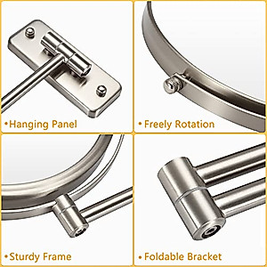 ALHAKIN Wall Mounted Makeup Mirror - 10x Magnification 8'' Two-Sided Swivel Extendable Bathroom Mirror Nickel Finish