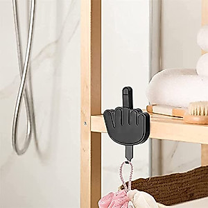Middle Finger Key Holder Hanger, Funny Gift Key Hook, Self Adhesive Wall Retractable Key Holder for Home Decor Office 【Black / 1 Pack】
