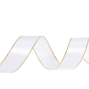 YASEO 25 Yards 1 Inch White Satin Ribbon with Gold Edges, Gold Border Fabric Ribbons for Gift Wrapping and Crafts