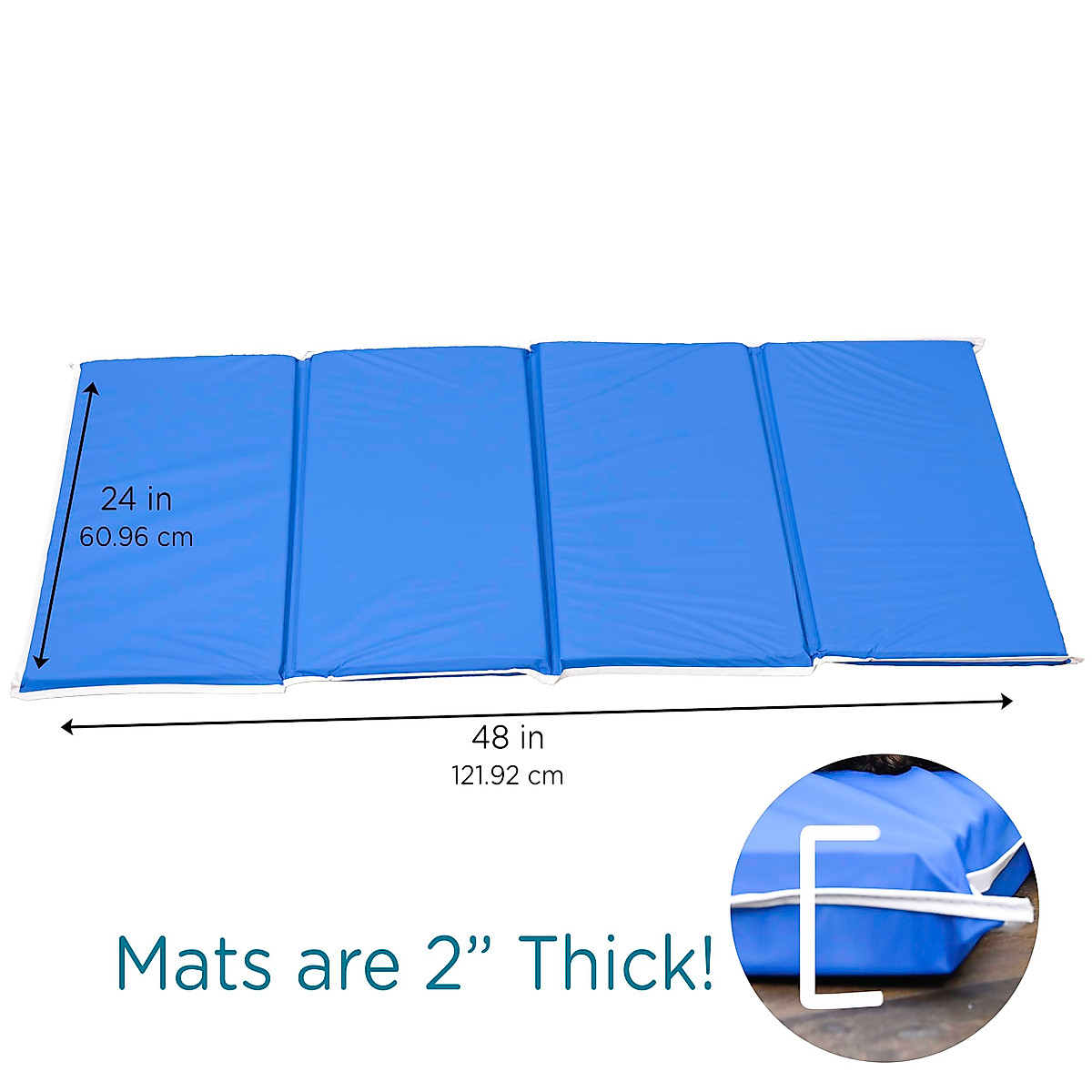 Children’s Factory 2 Inch Thick Folding Rest Mats for Preschool, 4-Section Nap Mats for Daycares, Nursery, Classroom, Blue, 5 Pack