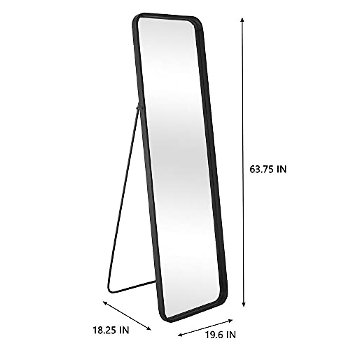 OBIOZZ Floor Mirror, Full Body Mirror Full Length Mirror Standing 64.5 Inch High Black Frame with Floor Stand Wrought Iron Full-Length Mirror Dressing Mirror for Bedroom Living Room