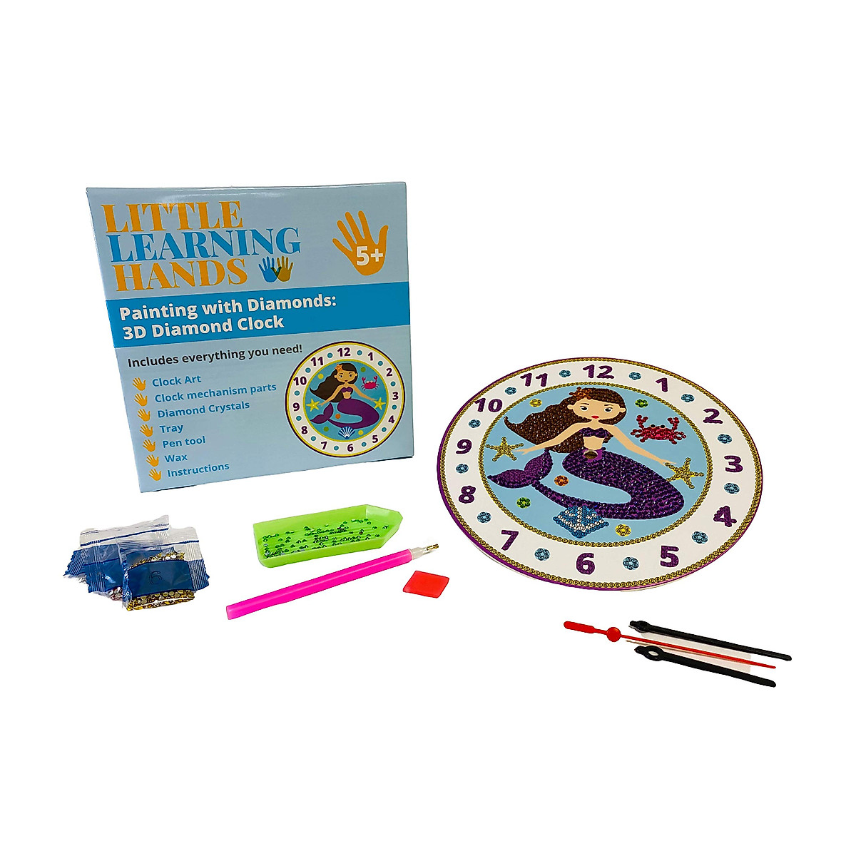 Little Learning Hands Mermaid Diamond Painting Kit Mermaid Clock| Mermaid Sticky Mosaic Clock | Creative Mermaid Crafts for Kids and Adults | Gifts for Girls and Boys