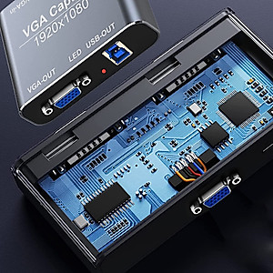 VGA Capture Card, VGA to USB Capture Device with VGA Loopout, Mic Input Support HD 720P Video for Gaming, Streaming, Teaching, Video Conference, Live Broadcasting