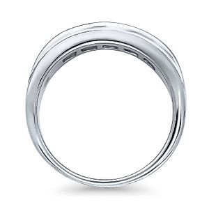 BERRICLE Sterling Silver 5-Stone Wedding Rings Channel Set Princess Cut Cubic Zirconia CZ Half Eternity Ring for Unisex, Rhodium Plated Size 10