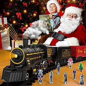 Lucky Doug Christmas Train Set Toys for Kids, Electric Toy Train Set W/Smokes, Light & Sound Include 4 Cars and 14 Tracks, Train Set Toys