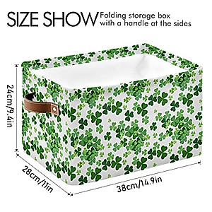 senya St. Patrick's Day Storage Basket, Large Foldable Storage Basket with Handles, Lucky Clover Shamrocks Fabric Collapsible Storage Bins Organizer Bag