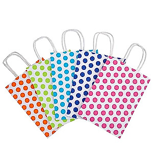 Ronvir Gift Bags 50Pcs Small Party Favor Bags 8.4 x 6.1 x 3.14 Inch Polka Dots Gift Bags 5 Colors Paper Gift Bags With Handles For Birthday, Party Favor, Goodie, Business