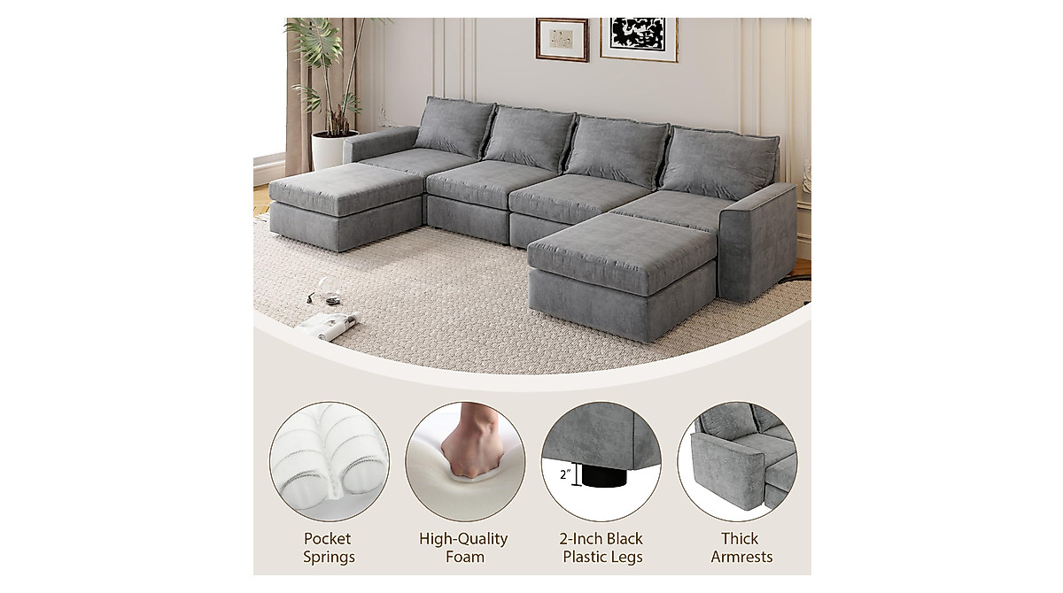 Ball & Cast 115" Chenille U-Shaped Sectional Sofa - Modern Gray Couch