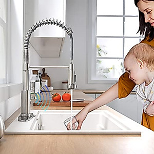 OWOFAN Touchless Kitchen Faucet with Pull Down Sprayer LED Light Single Handle Kitchen Sink Faucet Motion Sensor Smart Hands-Free, Stainless Steel Brushed Nickel 1080SN