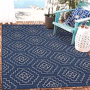 U'Artlines Indoor Outdoor Area Rugs Boho Chic Aztec Non-Shedding Large Floor Mat and Rug for Outdoors, RV, Patio, Backyard, Deck, Picnic, Beach, Trailer, Camping (4' x 6', Cream/Navy Blue)