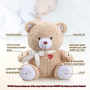 BEREST Baby Cry Activated Sleeping Aid Soother, White Noise Machine Infant Stuffed Animal Baby Gifts Bear Toy with Nursery Decor Night Light, Womb Heartbeat, 9 Soothing Sounds for Toddler Crib