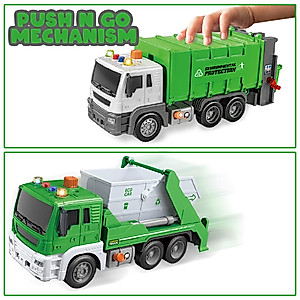 ArtCreativity Sanitation Trucks Set, Pack of 2, Light Up Garbage Trucks for Boys and Girls with Movable Parts, Sound, and LEDs, Push and Go Toy Sanitation Truck Set, Car Toys for Kids Ages 3 and Up