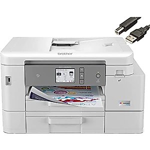 Brother MFC-J4535DW INKvestment Tank All-in-One Color Inkjet Printer with NFC, Auto 2-Sided Printing, Print Scan Copy Fax, Built-in wireless, 4800 x 1200 dpi, White - Bundle with Cefesfy Printer Cable