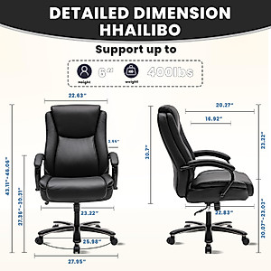 H HAILIBO Office Chair, High Back Big and Tall 400lbs Executive Desk Chair, Bonded Leather Ergonomic Computer Chair with Armrest, Adjustable Height and Swivel Wheels, Black