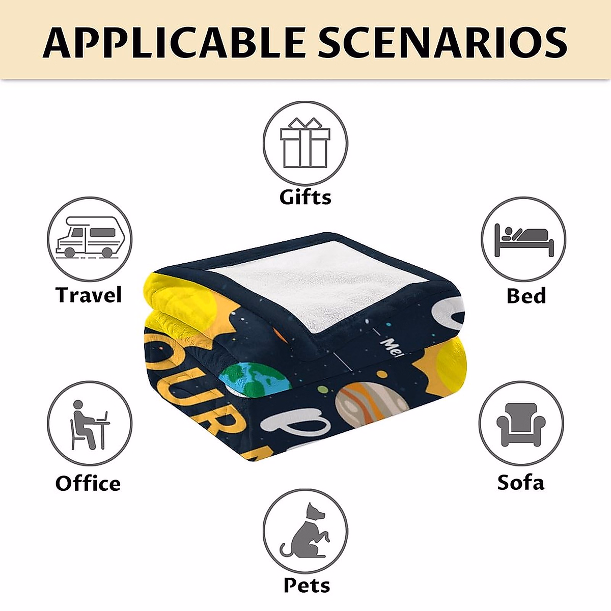 Custom Planet Blanket with Name for Kids - Soft, Fuzzy & Cozy - 30"x40" Lap Size Kids Throw Blanket for Couch, Office - Blue Cute Warm Blankets Gifts