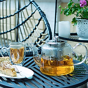 Aserson 1100 ml/37 oz Glass Teapot, Heat Resistant, Stainless Steel Infuser, Handmade, Leaf Tea Brewer, Borosilicate Glass, Stovetop Teapot and Microwave Safe