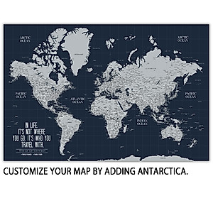 Holy Cow Canvas Personalized Navy Push Pin World Map on Canvas, Customize with Names, Travel Map with Pins Included to Track Your Travels, World Map Pin Board, Travel Themed Gift for People Who Travel