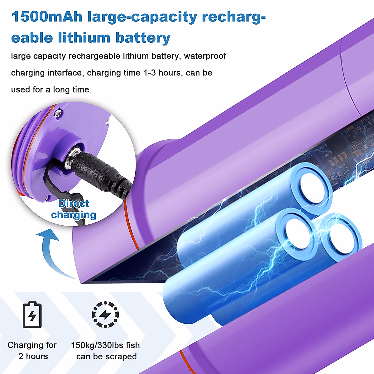 MXBAOHENG Electric Fish Scaler Remover 120W 2000mAh Cordless Fish Scale Scraper Cleaner Rechargeable (Purple)