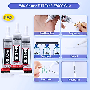 3PCS B7000 Jewelry Glue for Jewelry Making, FITTDYHE 15ML/0.5fl oz Clear Glue DIY Craft Glue Rhinestones Glue, Waterproof Stong Bond Adhesive Glue for Phone Repair Nail Art Shoes Fabric Metal Glass