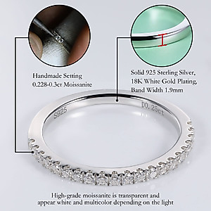 Hitlinker Moissanite Wedding Band Ring for Women S925 Sterling Silver White Gold Lab Created Diamond Thin Midi Half Eternity Band Stackable Wedding Anniversary Rings for Her Size 9