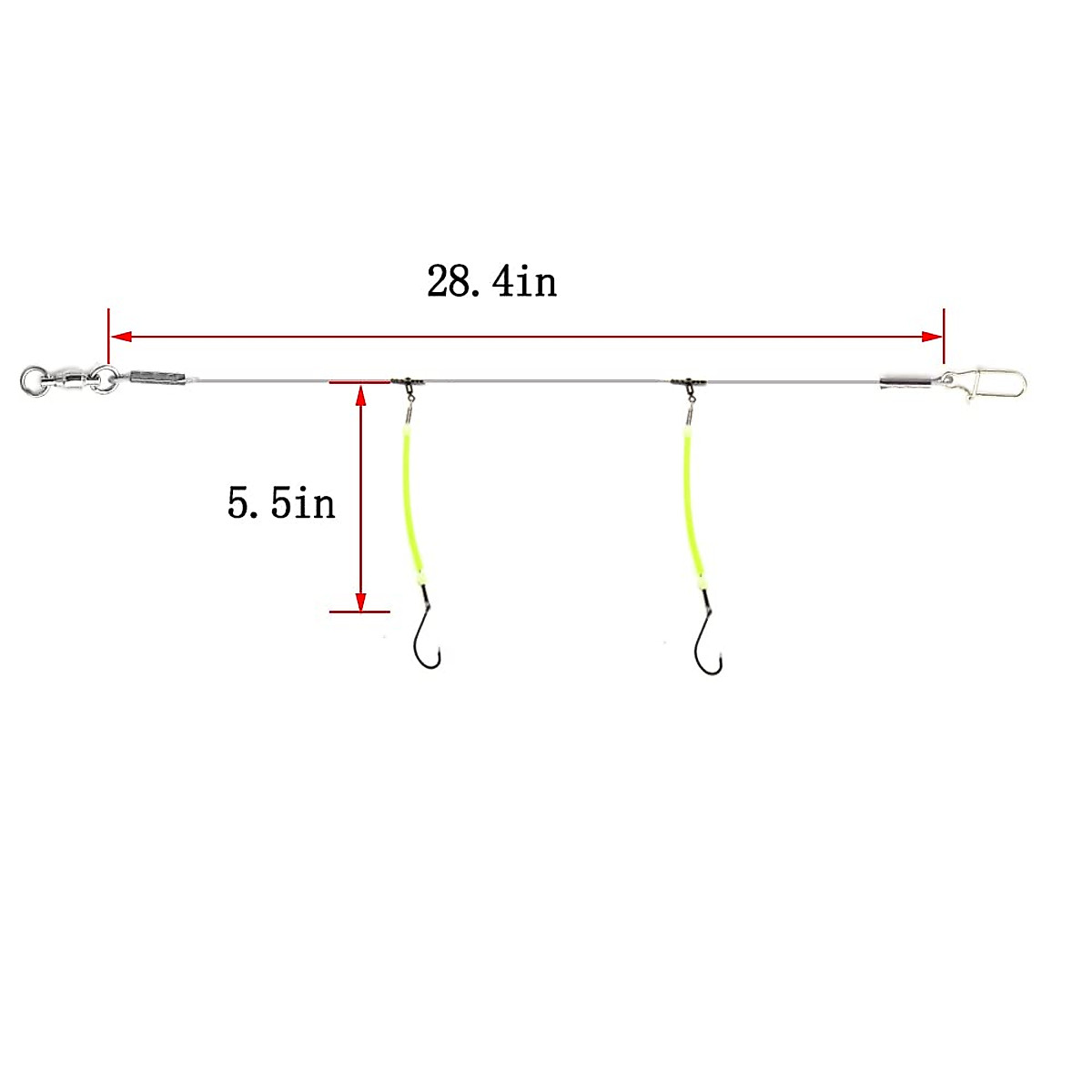 High-Strength 49 Strands Steel Surf Fishing Rigs with 2 Hooks,Saltwater Fishing Assecories Nylon-Coating Steel Wire with Hooks Swivels Snap Connect 2 Arm Rig (Hook Size 14#)
