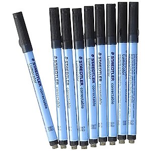 Staedtler Lumocolor 305 M-9 Correctable Foil Pen M Tip Approx. 1.0 mm Pack of 10 Black