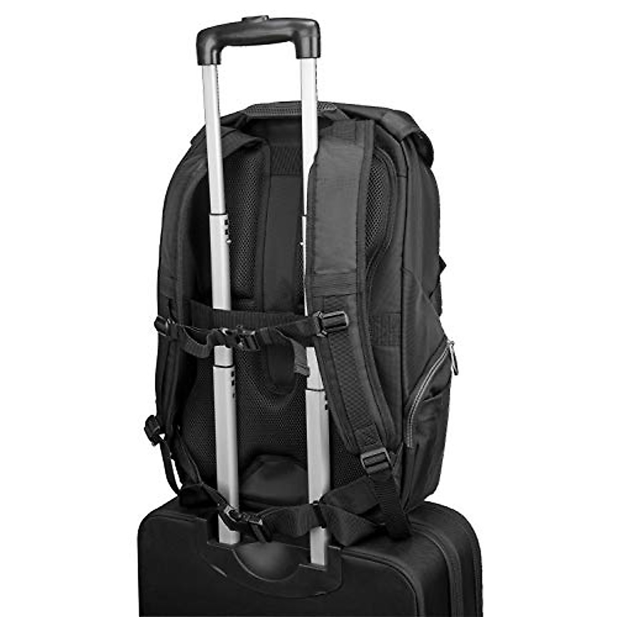 Targus Voyager II Travel and Commuter Business Backpack with Hideaway RainCover, Sternum & Waist Buckled Straps, Trolley Strap, Padded Shock-Absorbing Protection for 17.3-Inch Laptop, Black (TSB953GL)