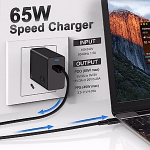 65W 45W Dell Chromebook Charger Replacement, GaN USB-C Laptop Charger for Dell Latitude 5420 7420 5520 7390 7370 5285 5289 5290 7275 7285 7400 7410 5179