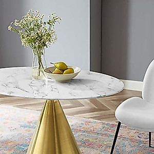 Modway Tupelo Oval Artificial Marble 42" Dining Table, 42 Inch, Gold White