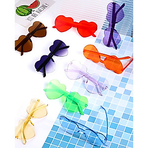 Yunsailing 30 Pcs Heart Shape Sunglasses Rimless Heart Glasses Bulk Colorful Glasses for Adults Trendy Glasses Women Eyewear (Multicolor)