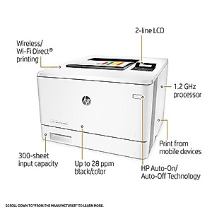 HP Laserjet Pro M452nw Wireless Color Laser Printer with Built-in Ethernet, Amazon Dash Replenishment Ready (CF388A)