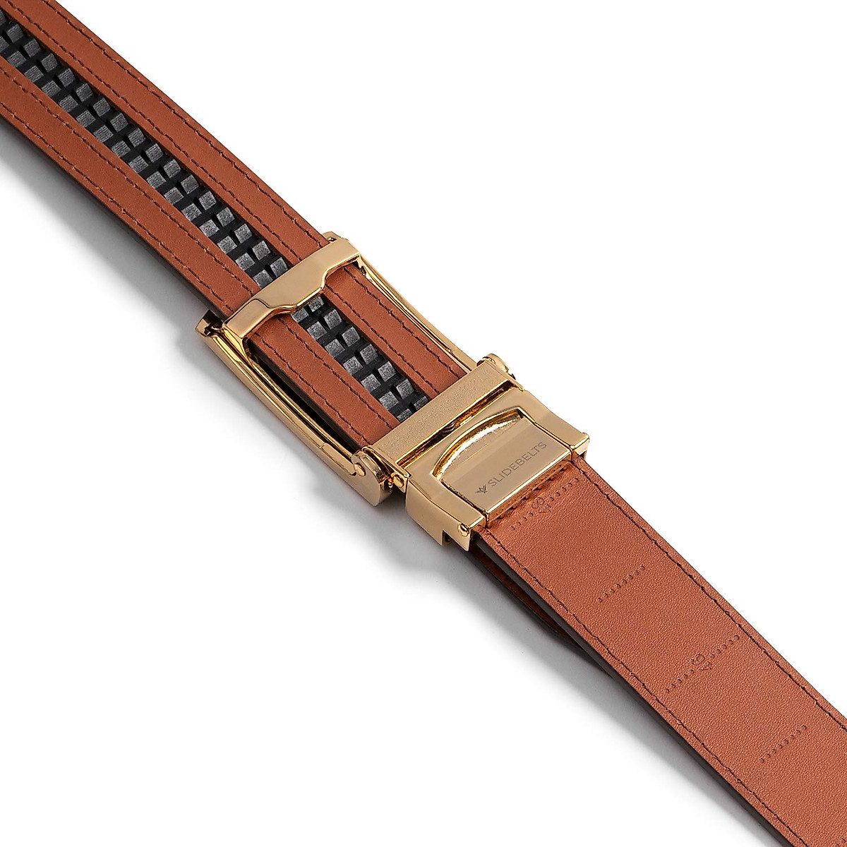 SlideBelts Full Grain Leather Belt (Cognac with Gold Buckle, Up to 44")
