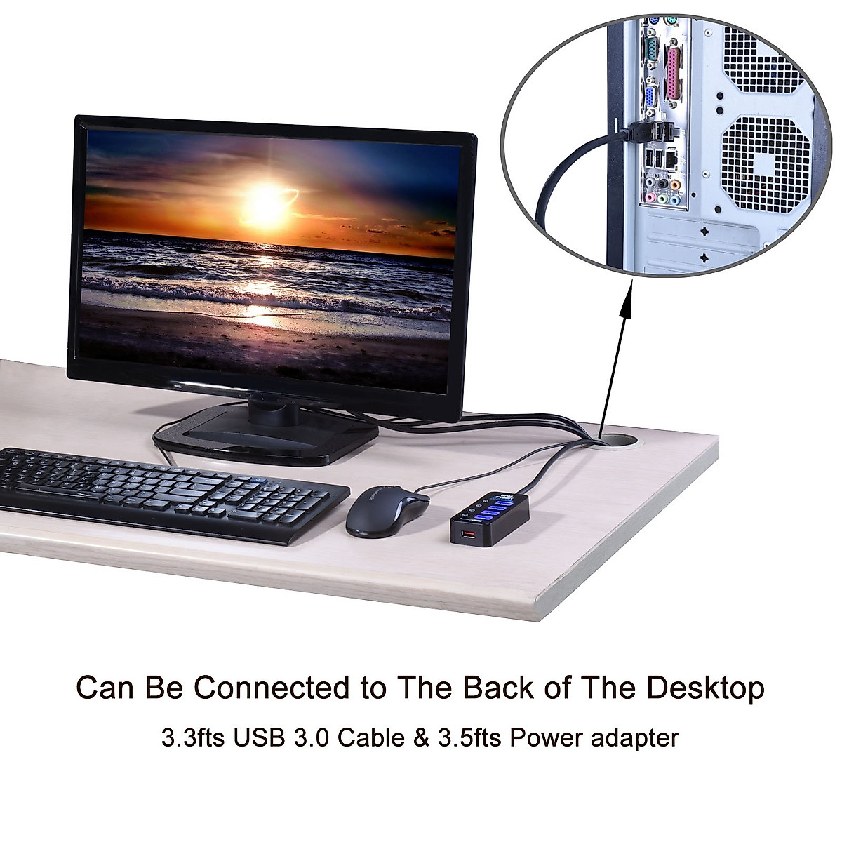 USB 3.0 Hub - Tendak USB Hub with 4 USB 3.0 Data Ports + 1 USB Smart Charging Port and Power Supply Adapter with Individual On/Off Port Switches for MacBook, Mac Pro, HDD