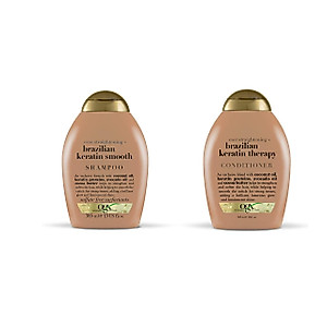 OGX Ever-straightening + Brazillian Keratin Therapy Shampoo and Conditioner 13 Oz, 2 Bottle Set