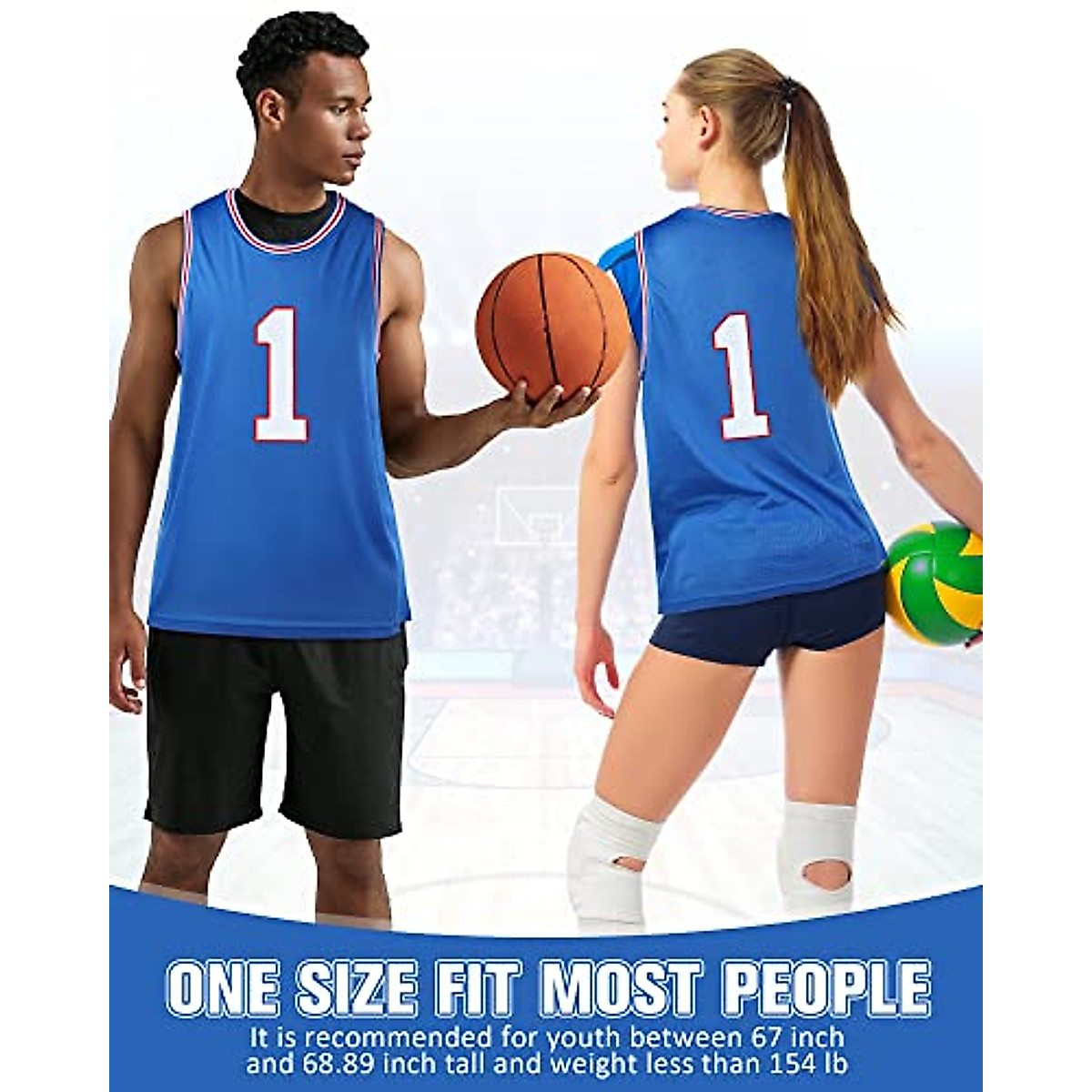 Funtery 12 Pcs Men Basketball Jerseys Mesh Basketball Uniform 2XL Reversible Number Printing Basketball Team Jersey for Men Blue