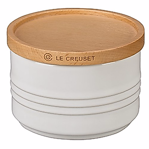 Le Creuset Stoneware Canister with Wood Lid, 12 oz. (4" diameter), White