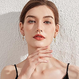 Gold Cross Earrings Men Cross Hoop Earrings Mens Cross Earrings Gold Cross Dangle Earrings for Women Mens Hoop Cross Earrings Gold Drop Cross Earrings Hypoallergenic Cross Earring 925 Silver