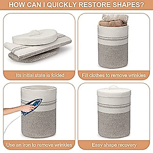 Goodheim Laundry Hamper with Lid, Large Woven Laundry Basket，Blanket and Toy Storage Basket for Living Room, Bedroom, Bathroom, Nursery（Brown and White，55L）