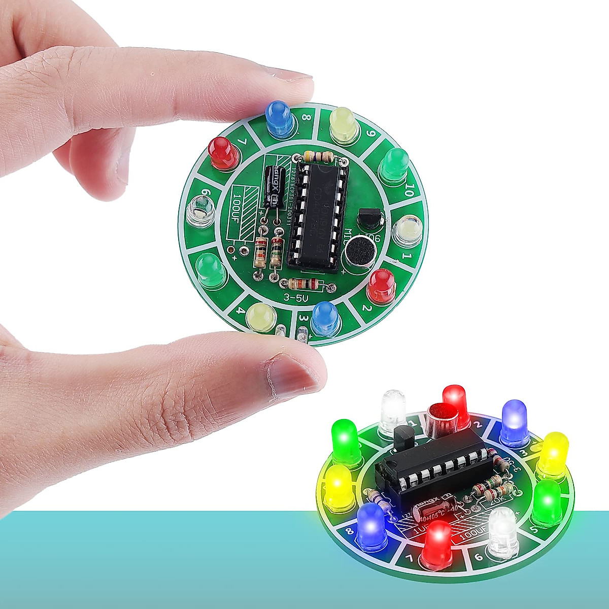Soldering Project DIY Electronic Kits - MakerHawk Circuit Board Practice Kit Colorful LED Spinning Wheel Rotate with Music for Adults Kids Beginners Girlfriend