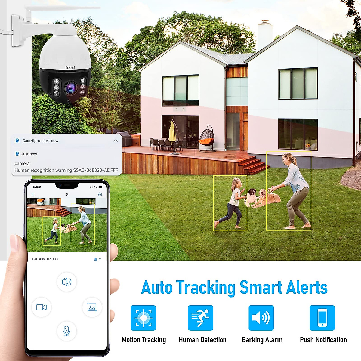 YoLuKe PTZ Camera Outdoor,5MP 5X Optical Zoom WiFi IP Camera with 360° Rotate and 30 Meter View Distance/Human Detection & Auto Tracking/Two Way Audio/IP66 Waterproof/Night Vision