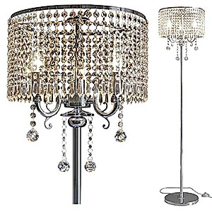 Hsyile Lighting KU300153 Floor Lamp- Elegant Designs Crystal Floor Lamps Chrome Finish Tall Standing Light for Living Room,Bed Room,Office