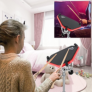 EASTROCK Practice Drum Pad With Stand, 11 Inches Double Sided Slient Silicone Drum Practice Pad, Silicone Dumb Drum with Drum Stand，Red+Black