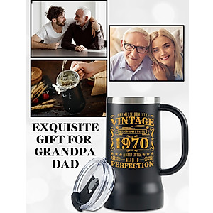 Onebttl 55th Birthday Gifts for Men, Dads, Grandfathers, Granddads, Husband, Vintage 1970 Birthday Gifts 24oz Stainless Steel Beer Stain Mug, Black