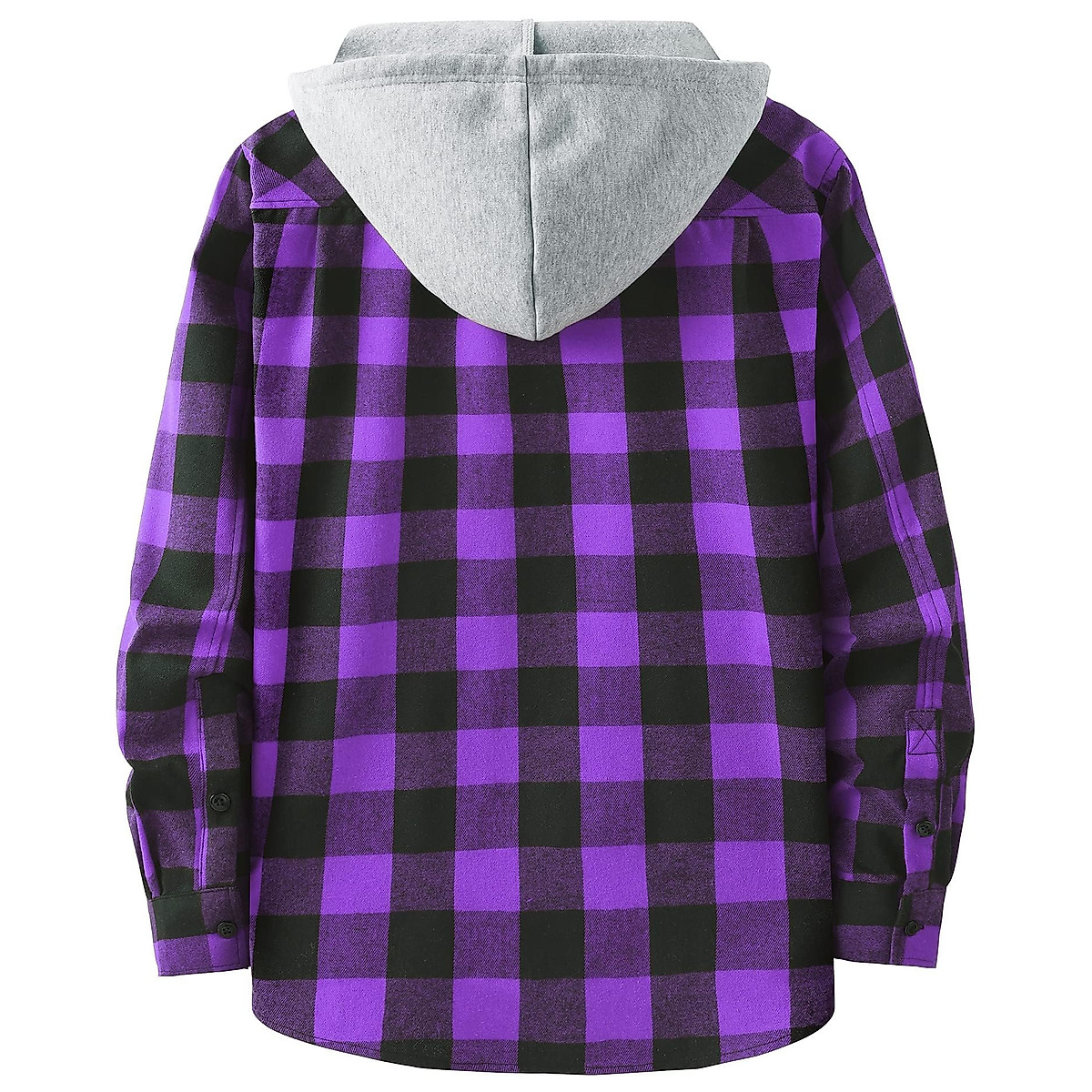 ZITY Men's Flannel Hoodie Shirts Casual Button Down Plaid Shirt Jackets for Men Long Sleeve Stylish Hooded with Pocket Black Purple Medium