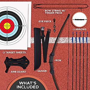 Keshes Archery Recurve Bow and Arrow Youthbow Set - 44" Beginner Breakdown Bows for Outdoor Practice – Longbow kit with Equipment for Youth and Kids