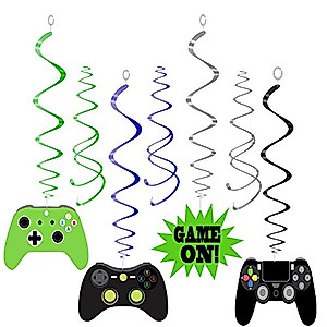 Video Game Decorations-48Pcs Video Game Party Decorations Game on Hanging Swirls Video Game Party Supplies